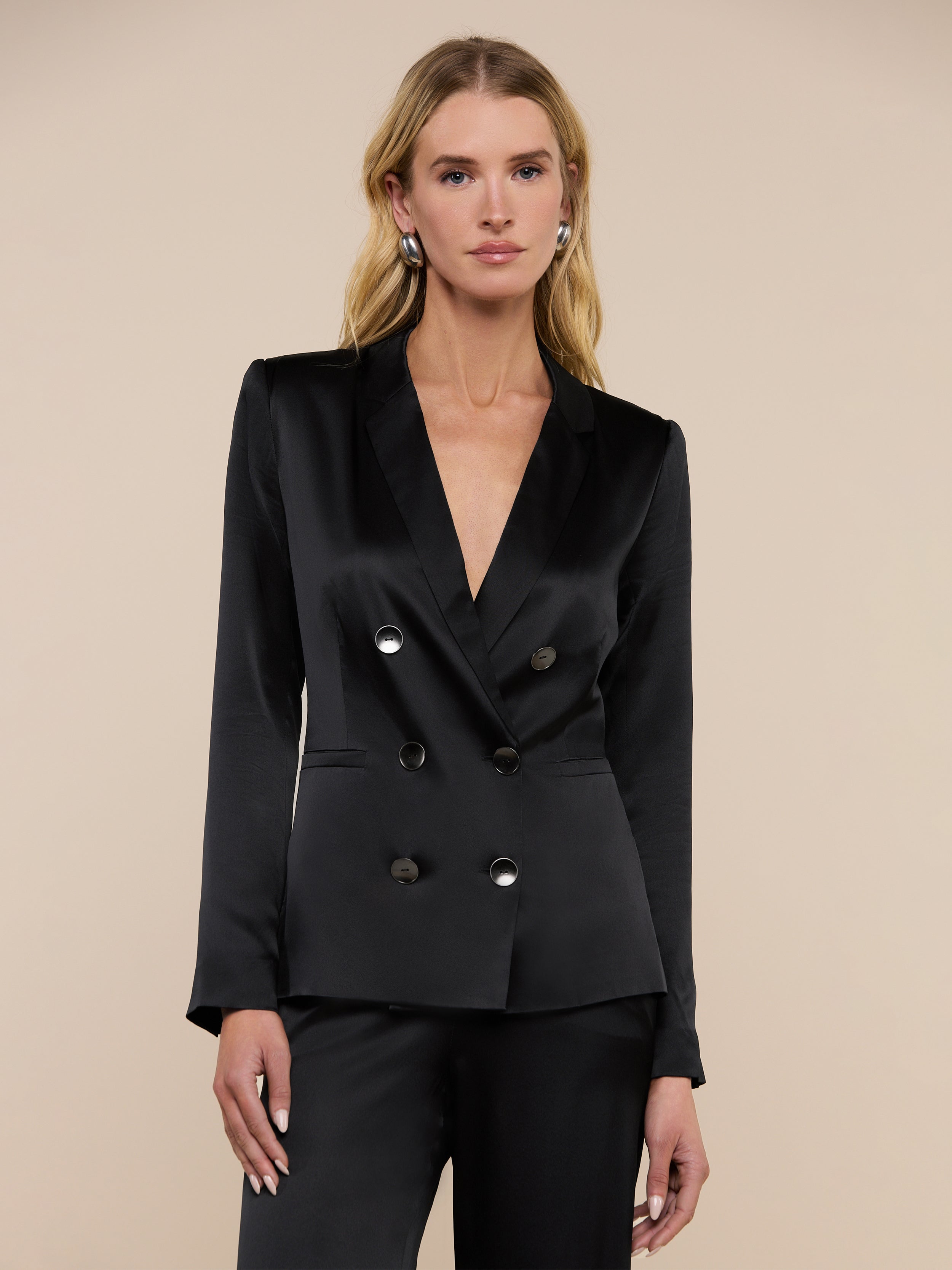 Colin Silk Charmeuse Blazer in Black | L'AGENCE