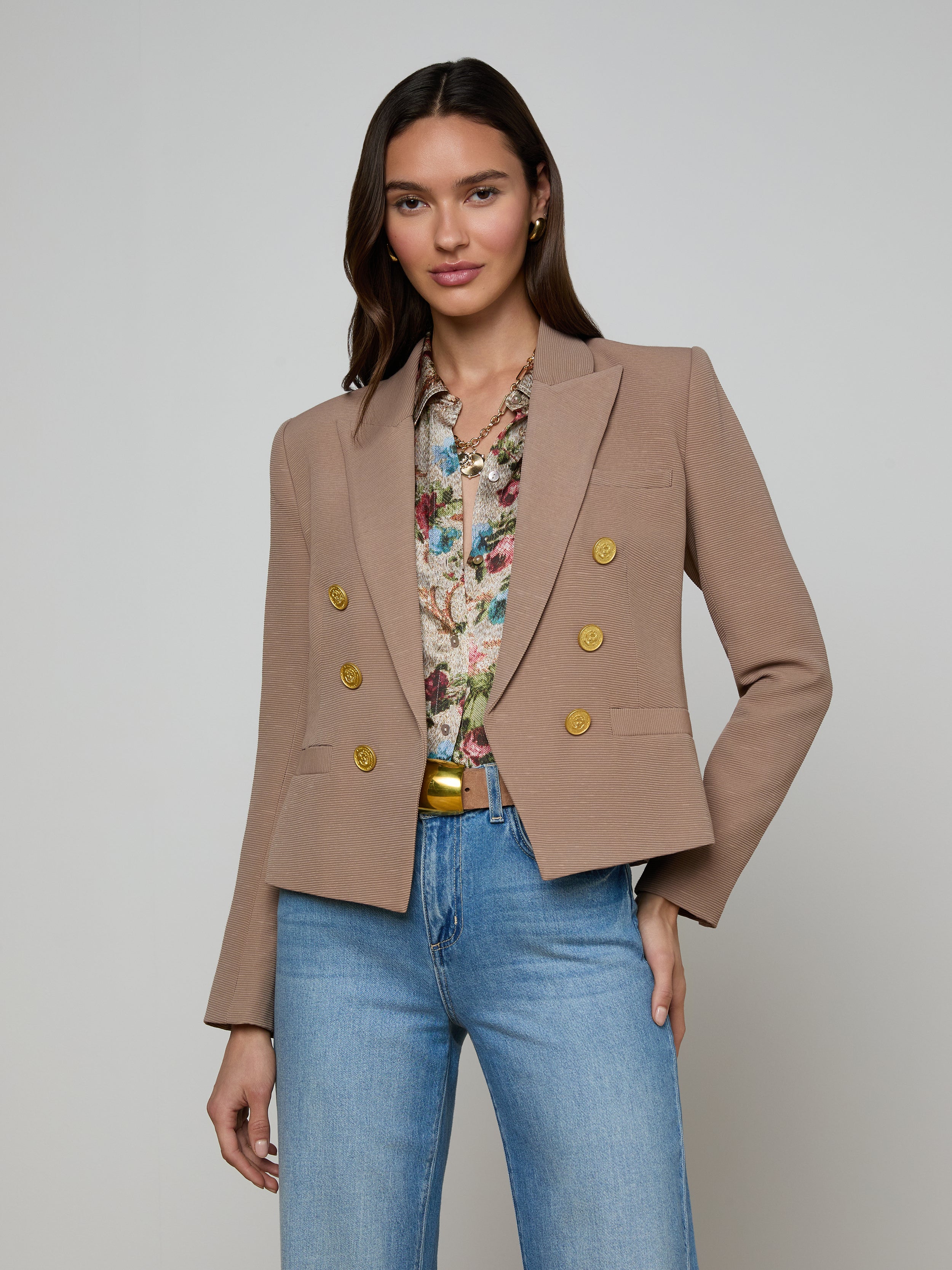 Brooke Blazer in Portabella/Multi Floral Tapestry | L'AGENCE
