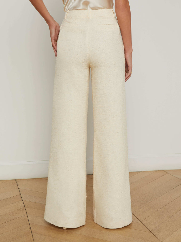 Pilar Tweed Wide-Leg Pant in Light Pearl | L'AGENCE