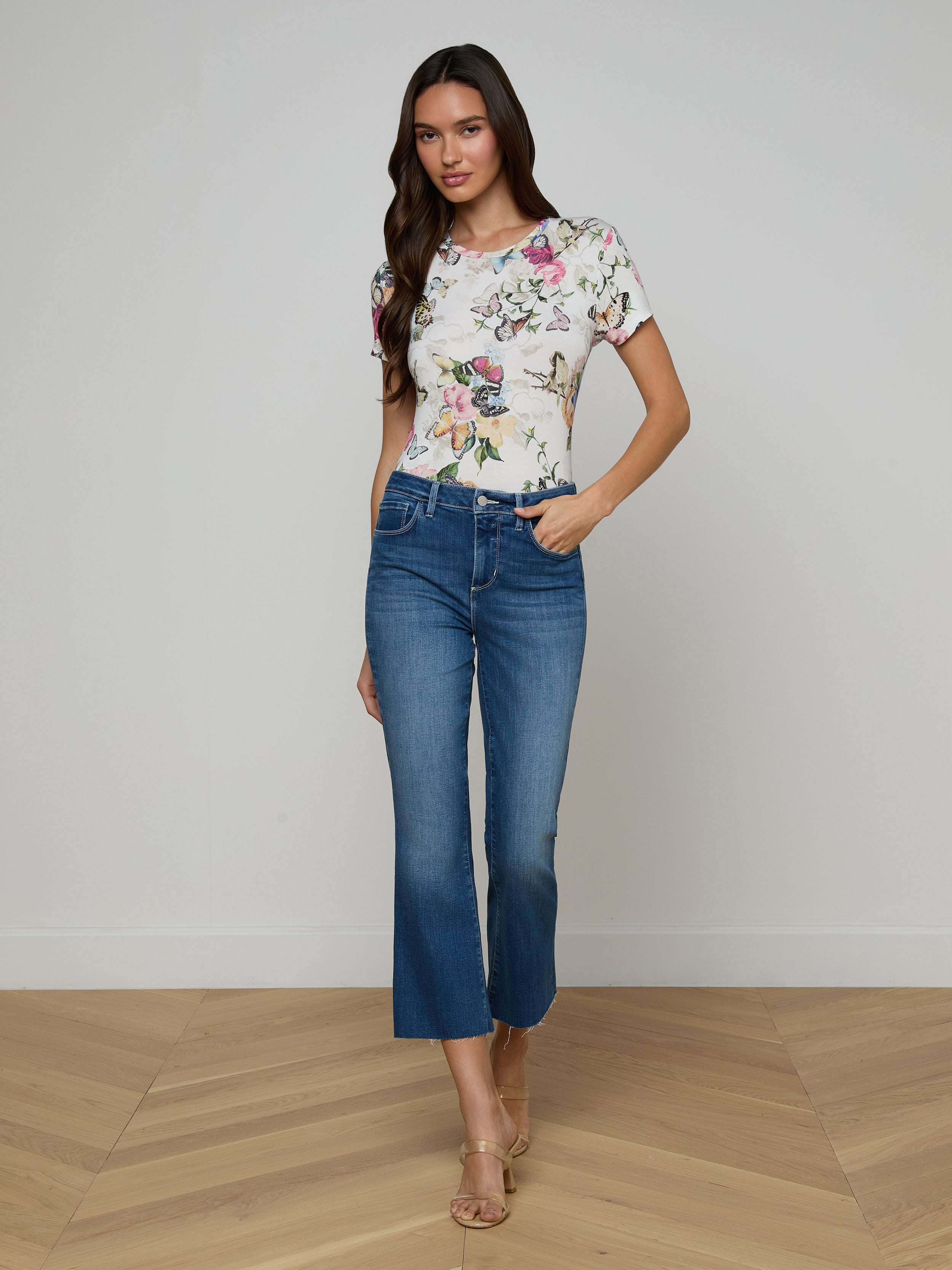 Kendra Cropped Flare Jean in Medina | L'AGENCE