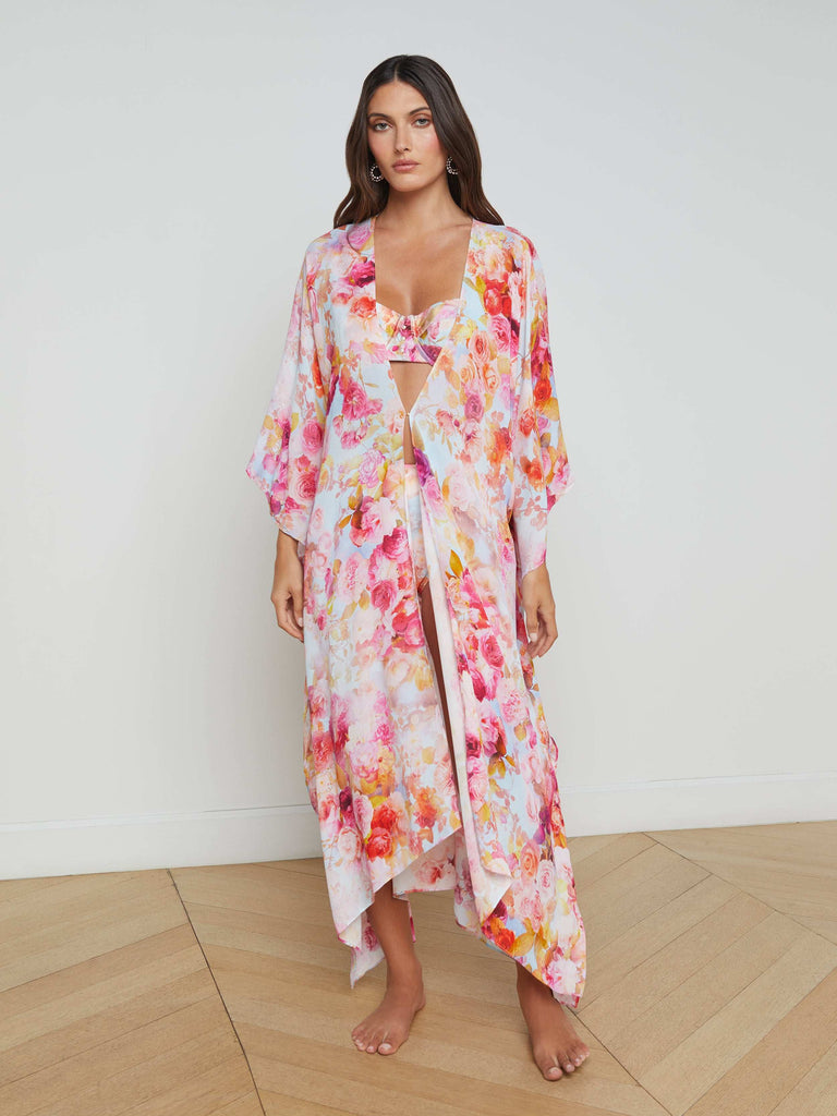 L'AGENCE - Kara Kimono Cover-Up in Multi Soft Cloud Floral