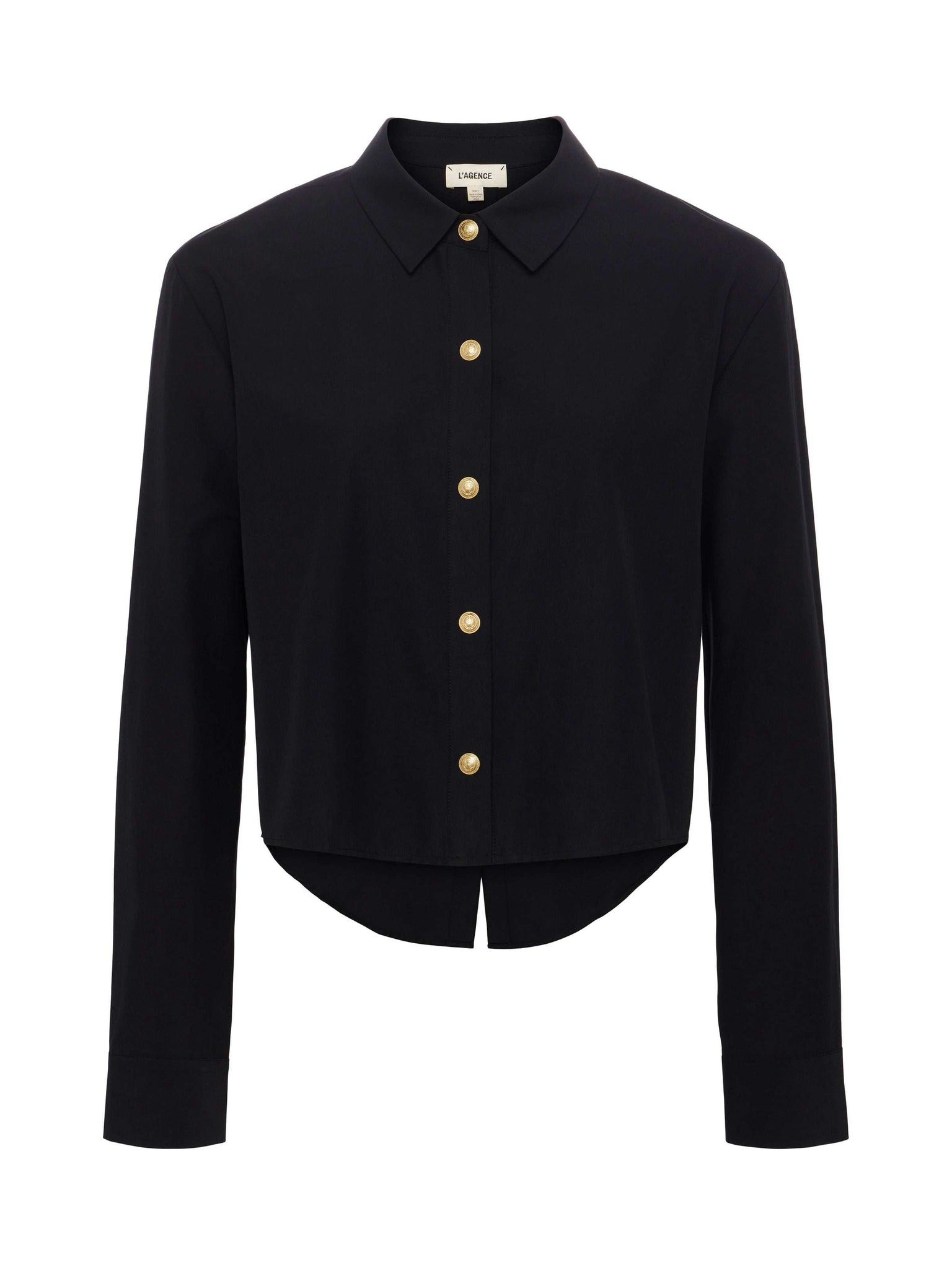 L'AGENCE - Cosette High-Low Button-Down Shirt in Black/Gold