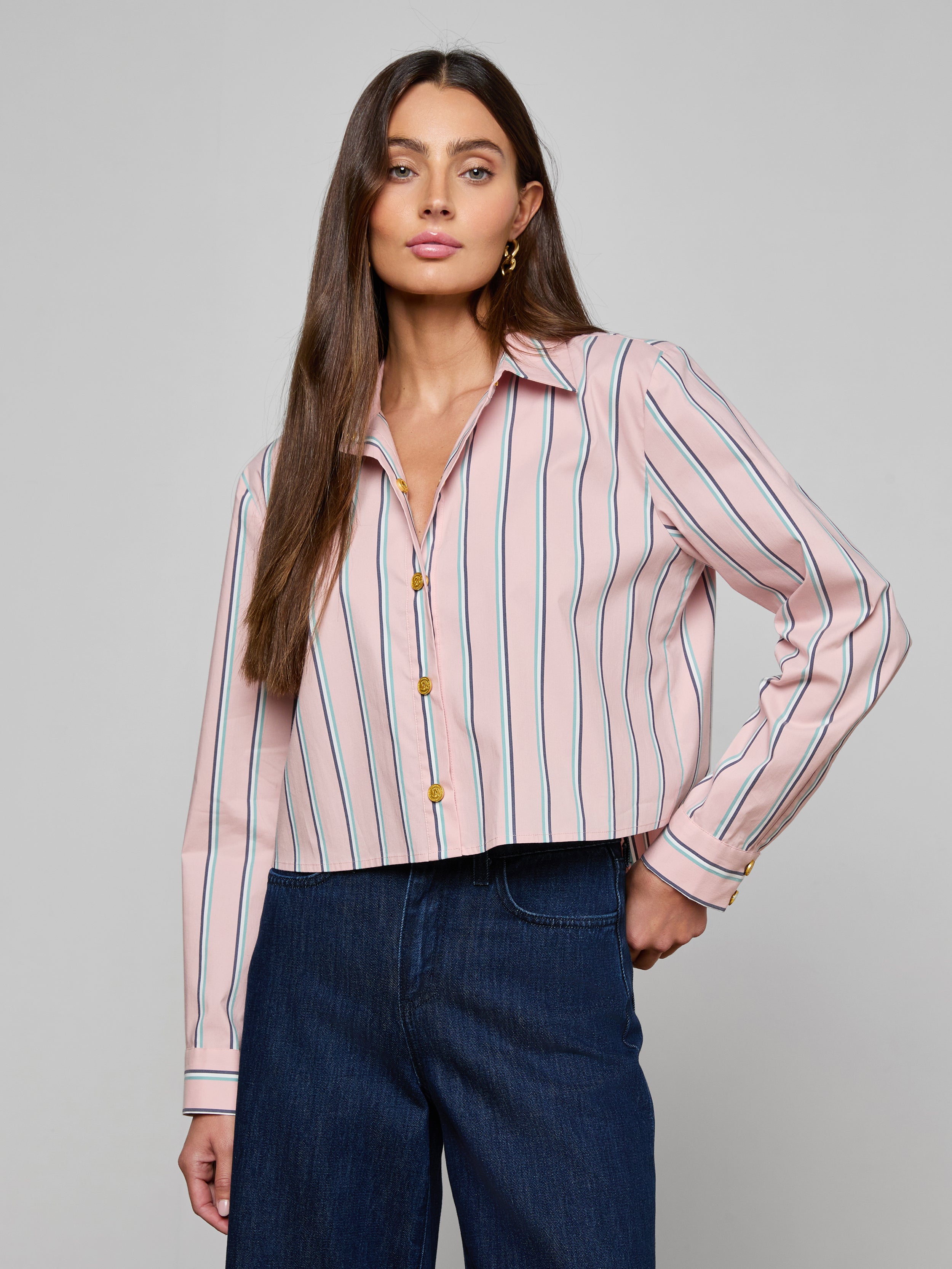 Cosette Shirt in Pale Rose Stripe | L'AGENCE