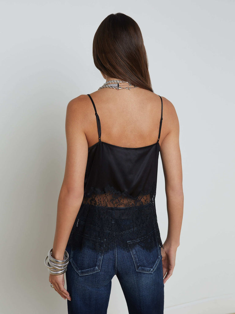 Bryna Silk Lace Camisole in Black | L'AGENCE