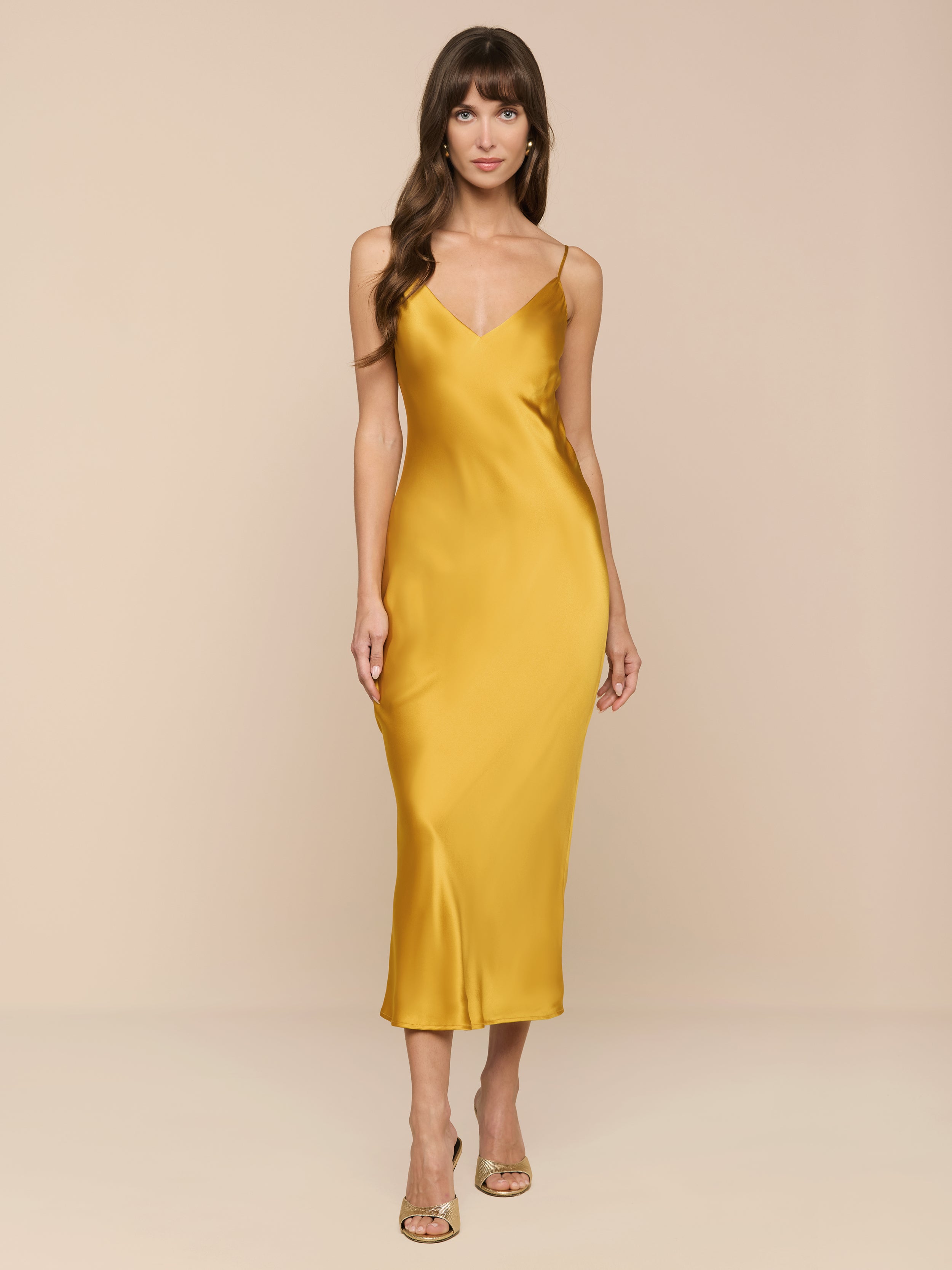 Seridie Silk Slip Dress in Golden Spice | L'AGENCE