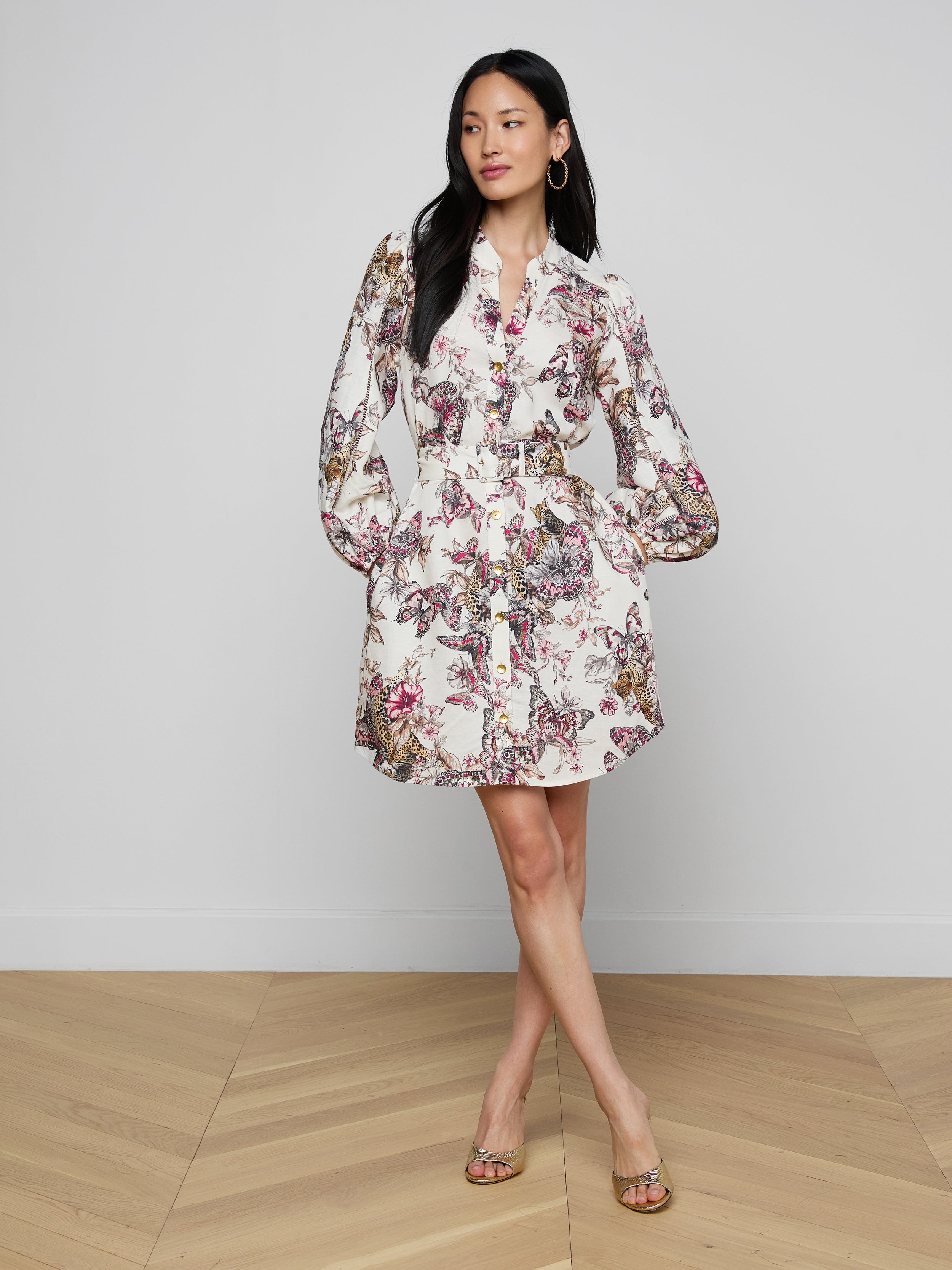 Kiersten Dress in White Multi Large Butterfly Jungle | L'AGENCE
