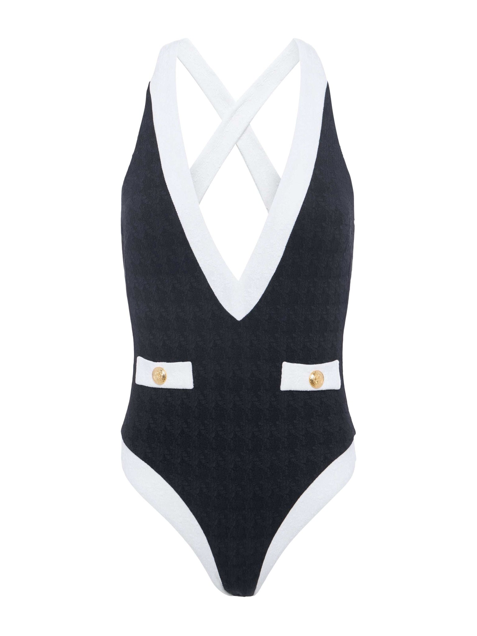 Lisa Plunge One-Piece Swimsuit in Black/White | L'AGENCE